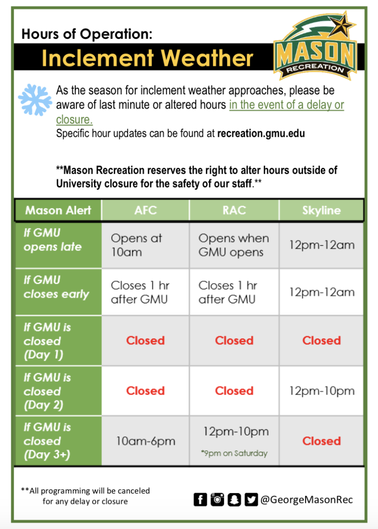 Altered Facility Hours - Mason Recreation